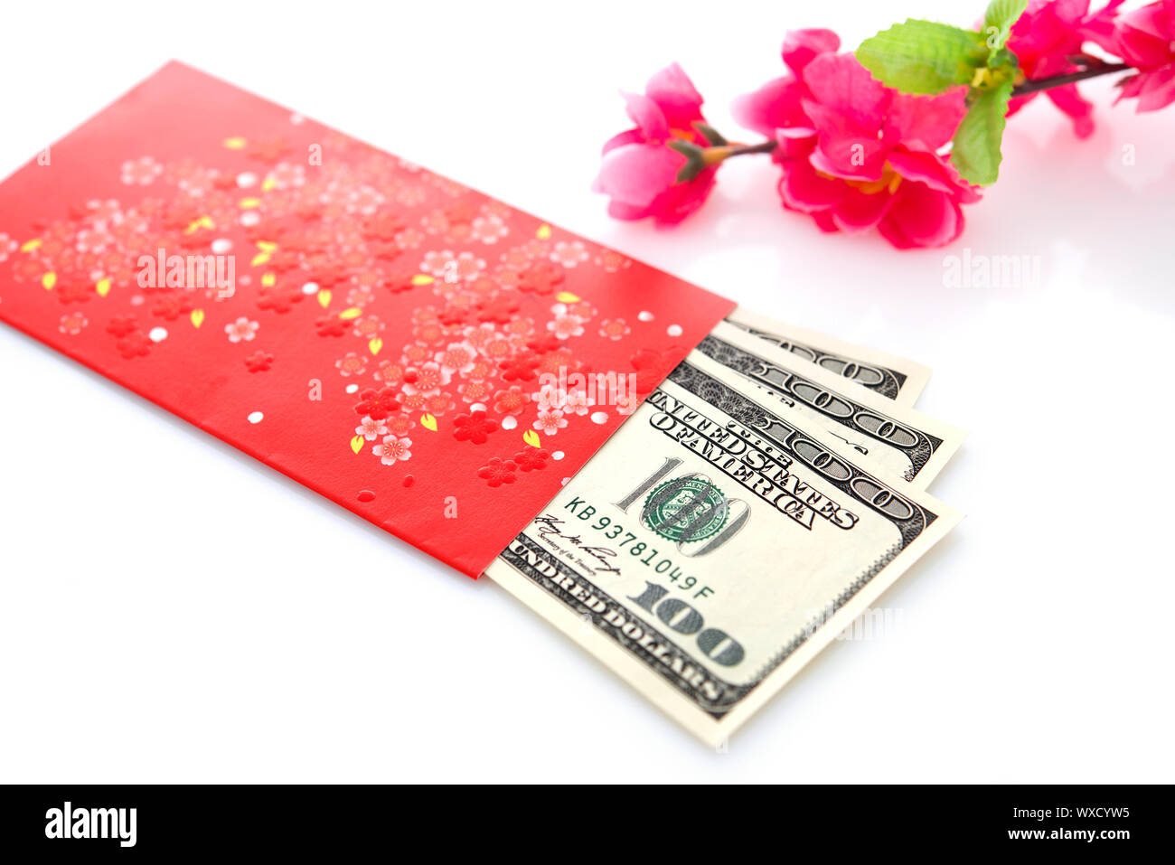 Chinese new year festival decorations on white background, red packet ...