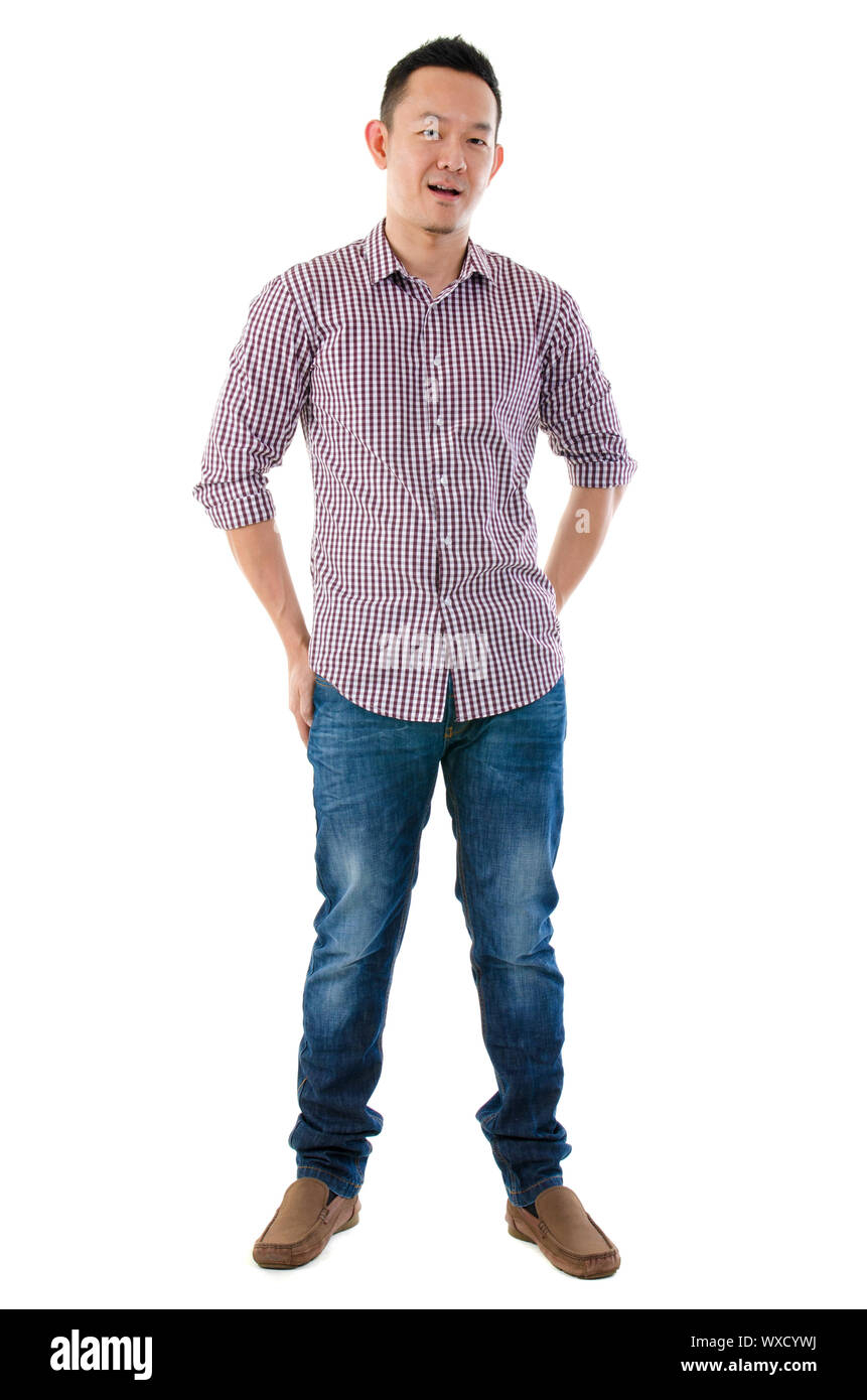 Front view full body Asian man standing isolated on white background ...