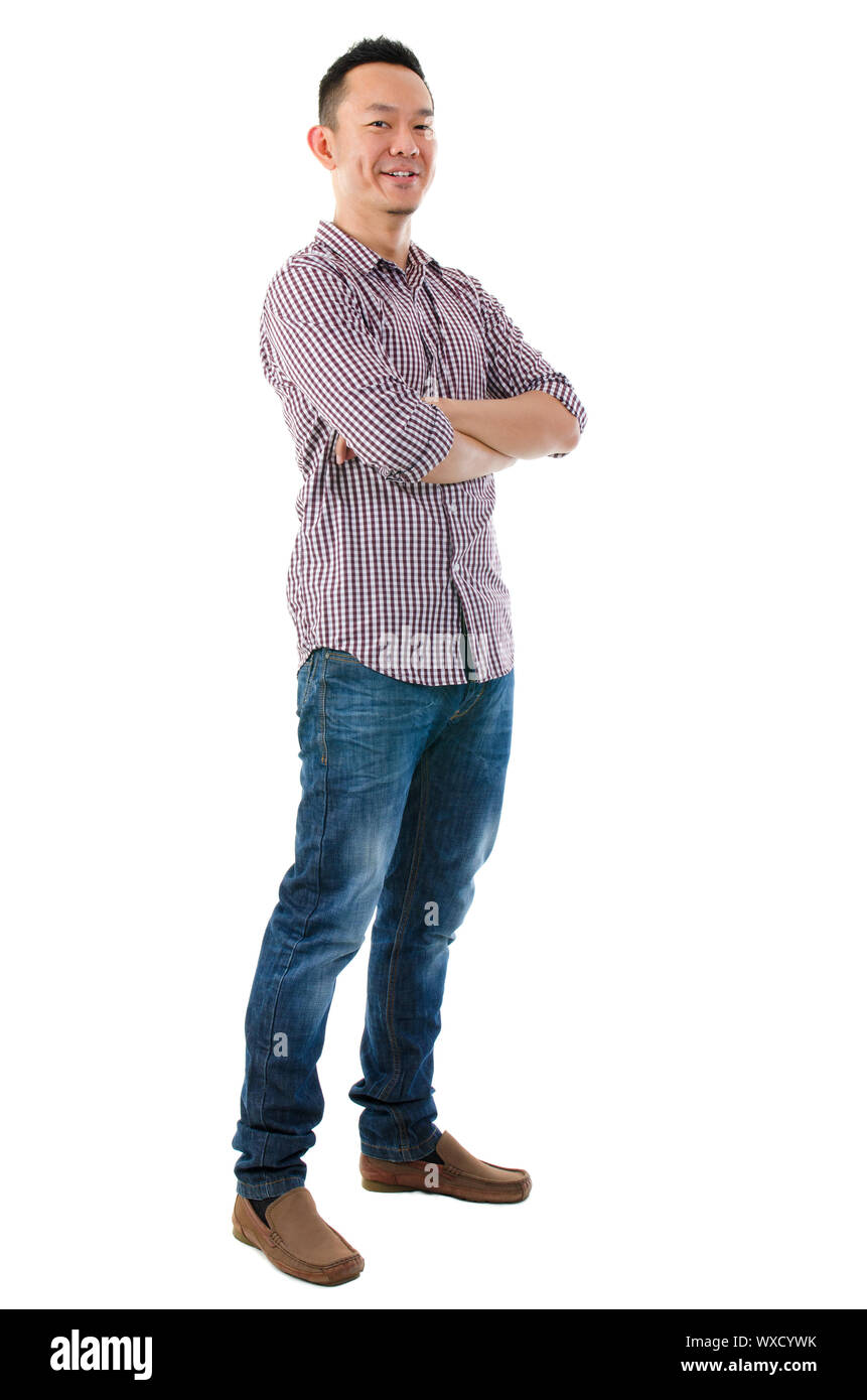 Confident full body Asian man standing isolated on white background ...