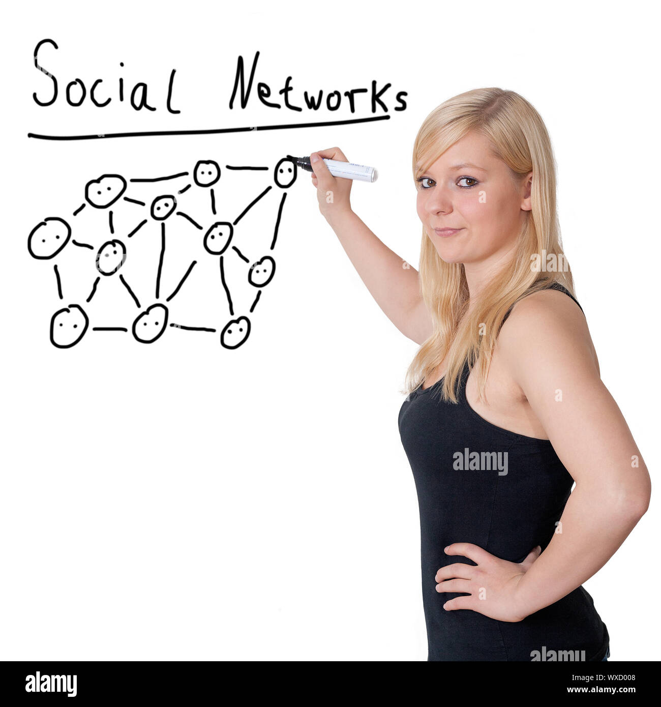 Blonde woman drawing social network structure Stock Photo - Alamy
