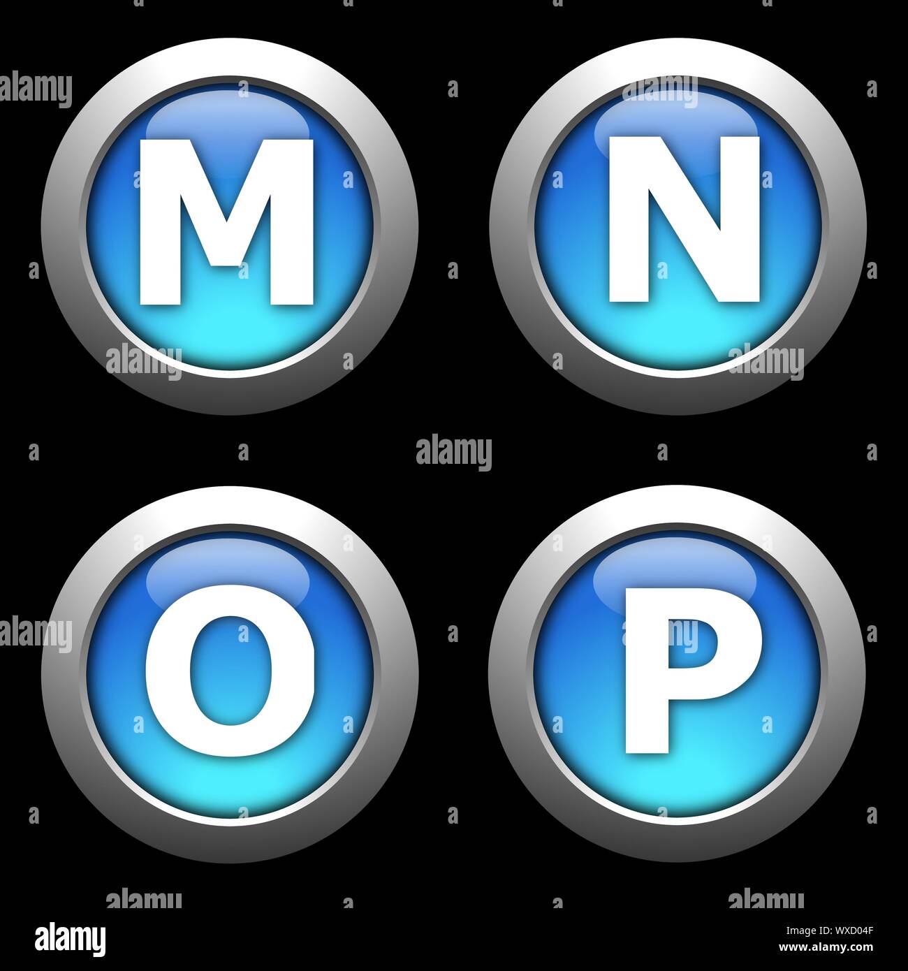 alphabet button collection isolated on black background Stock Photo - Alamy