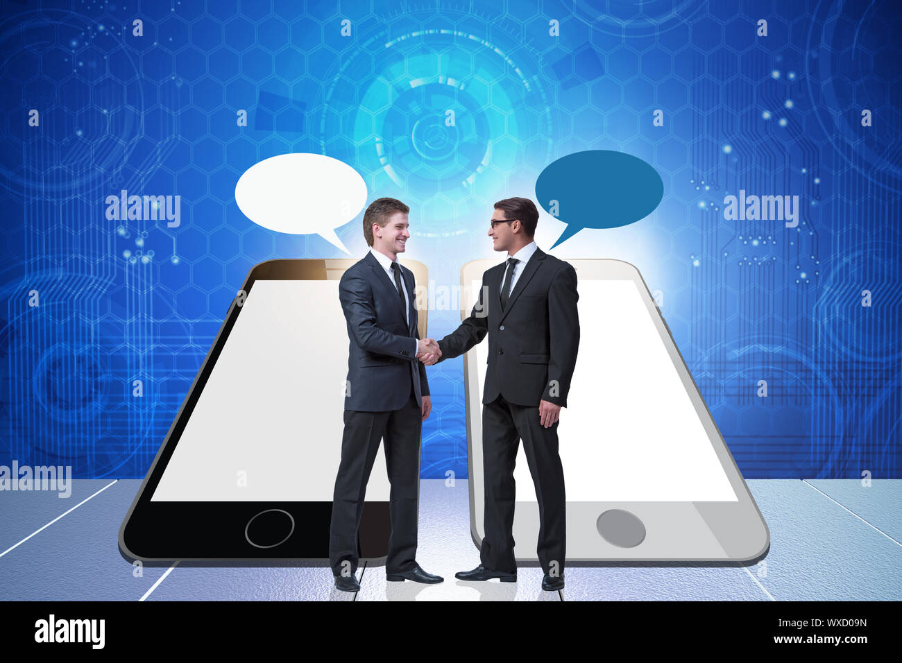 Concept of communication with businessmen handshaking Stock Photo - Alamy