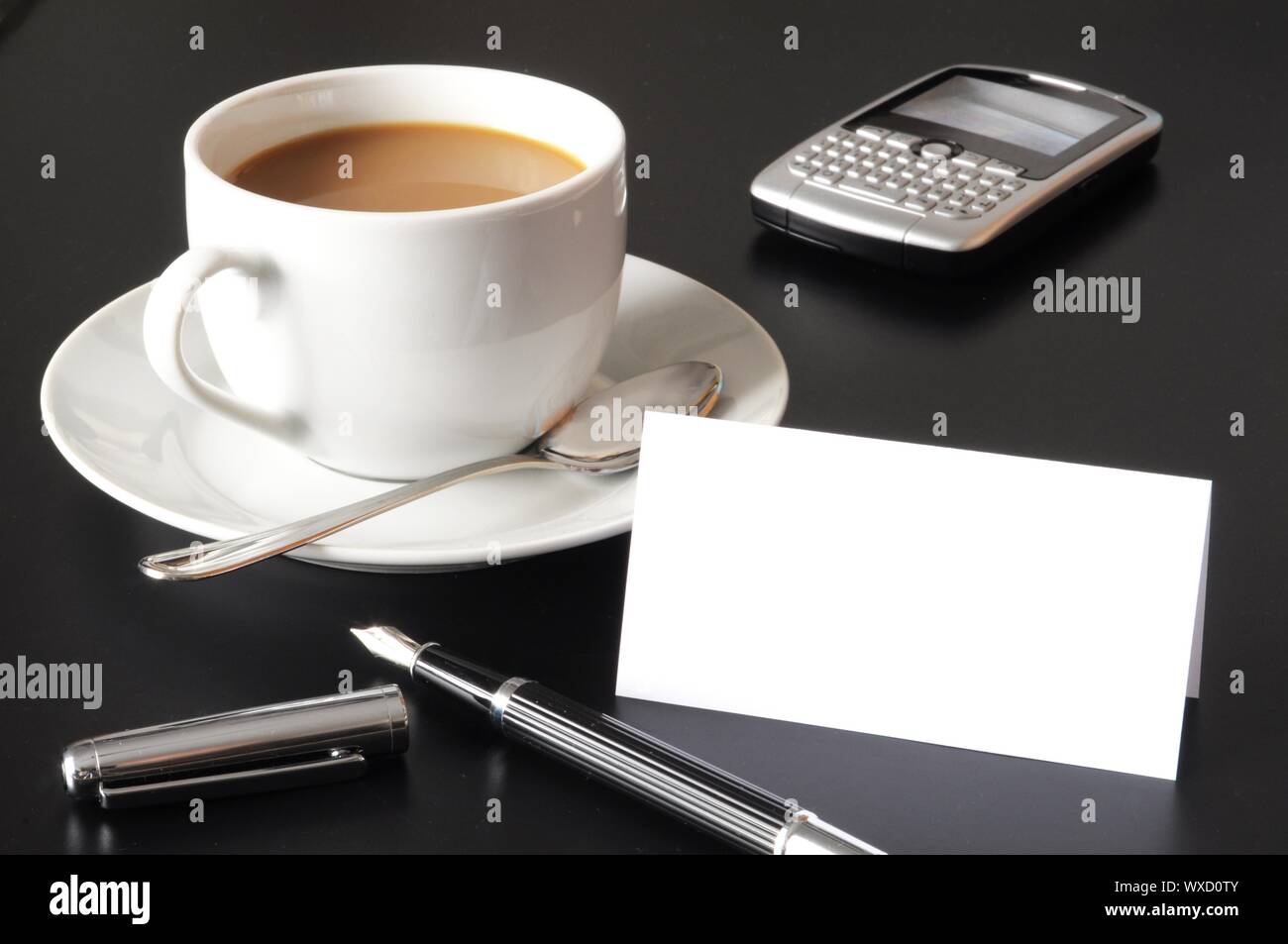 cup of coffee and blank or empty paper with copyspace Stock Photo - Alamy