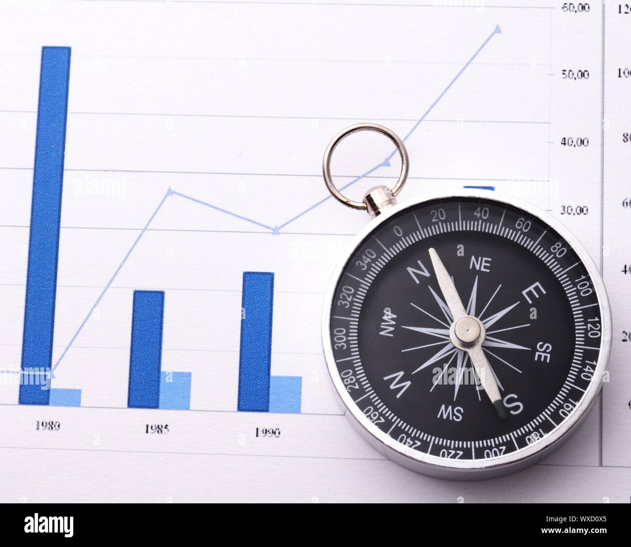 business navigation concept with compass and diagram or graph Stock ...