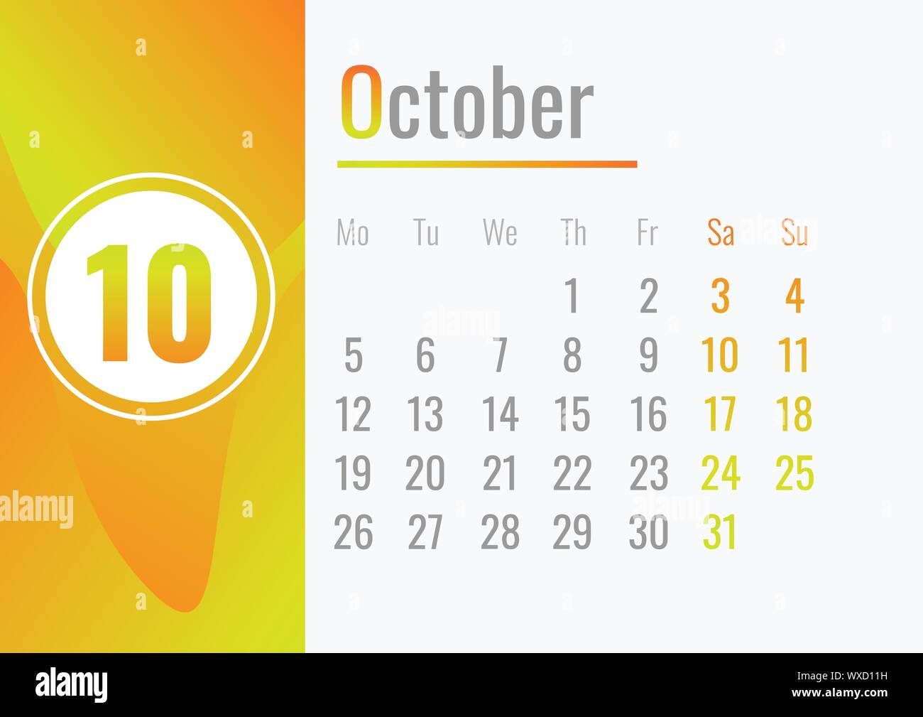 October calendar 2020 concept banner. Cartoon illustration of october ...