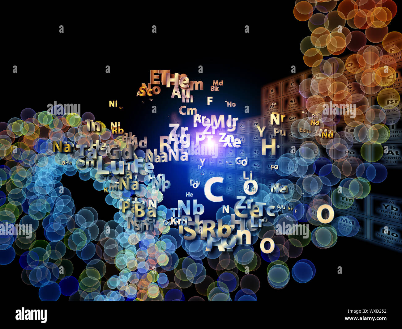 Abstract composition of chemical icons, fractal graphics and design ...