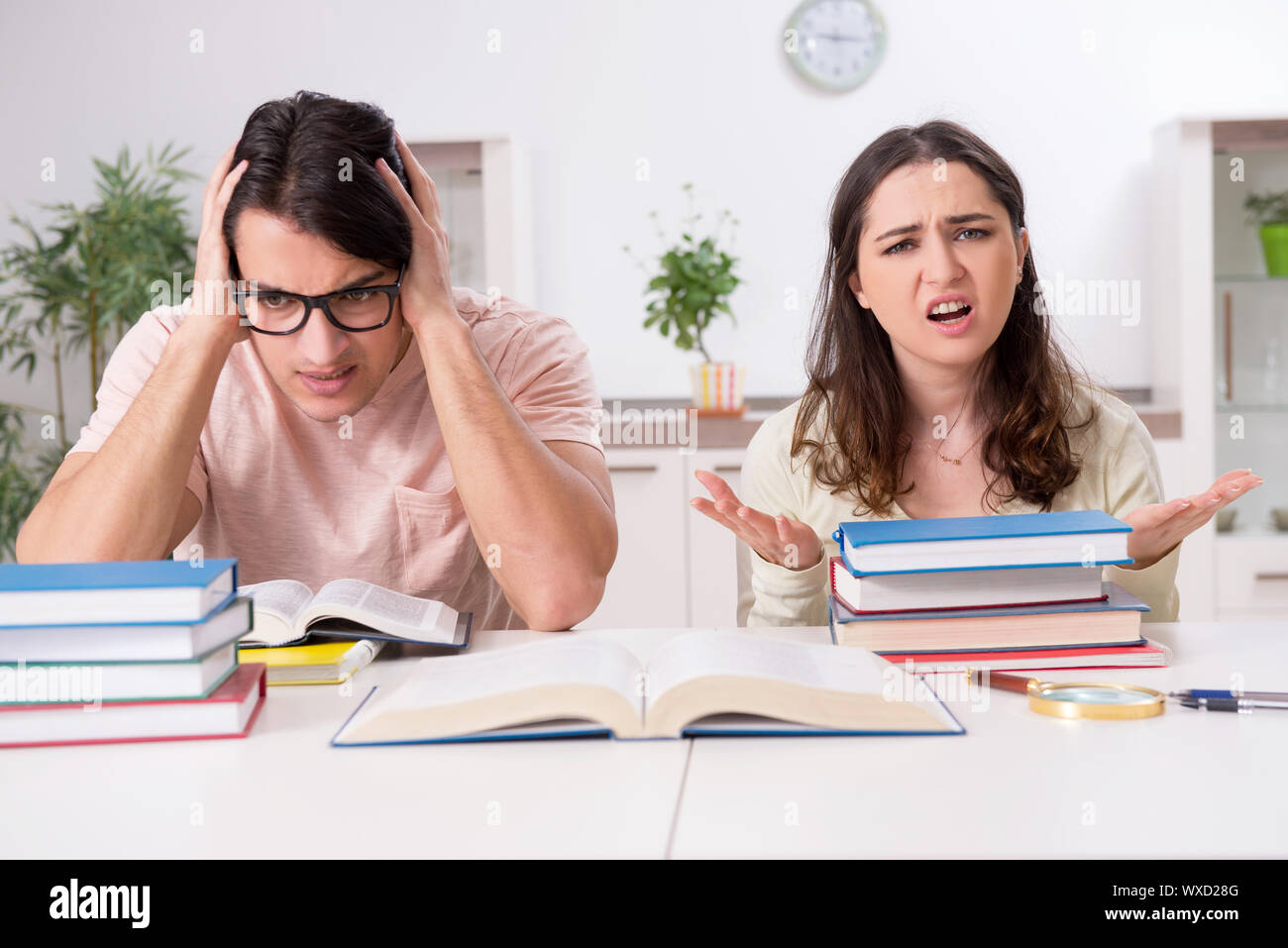 Students preparing for exam together at home Stock Photo - Alamy