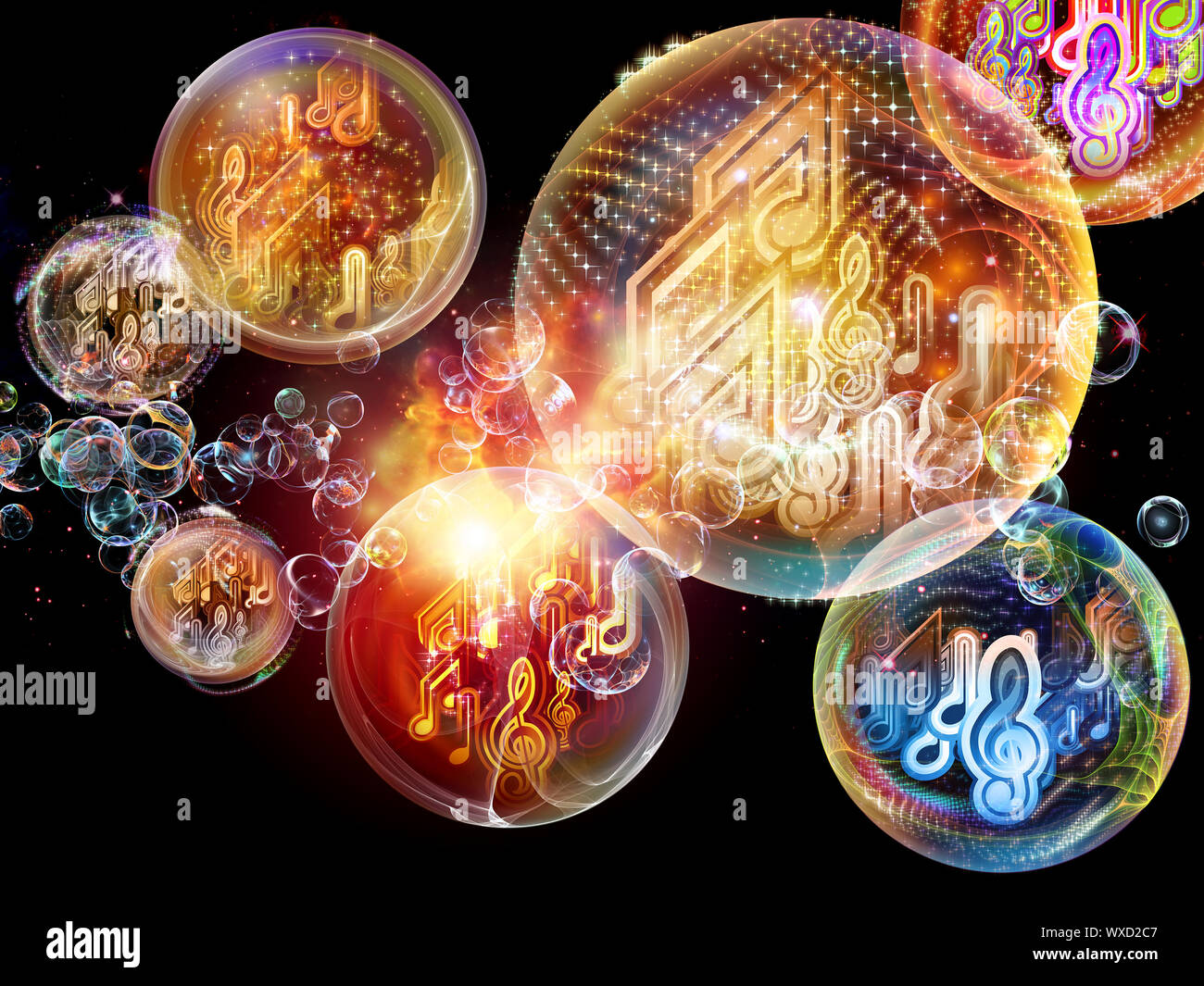 Bubble Symphony series. Background design of musical notes, fractal ...