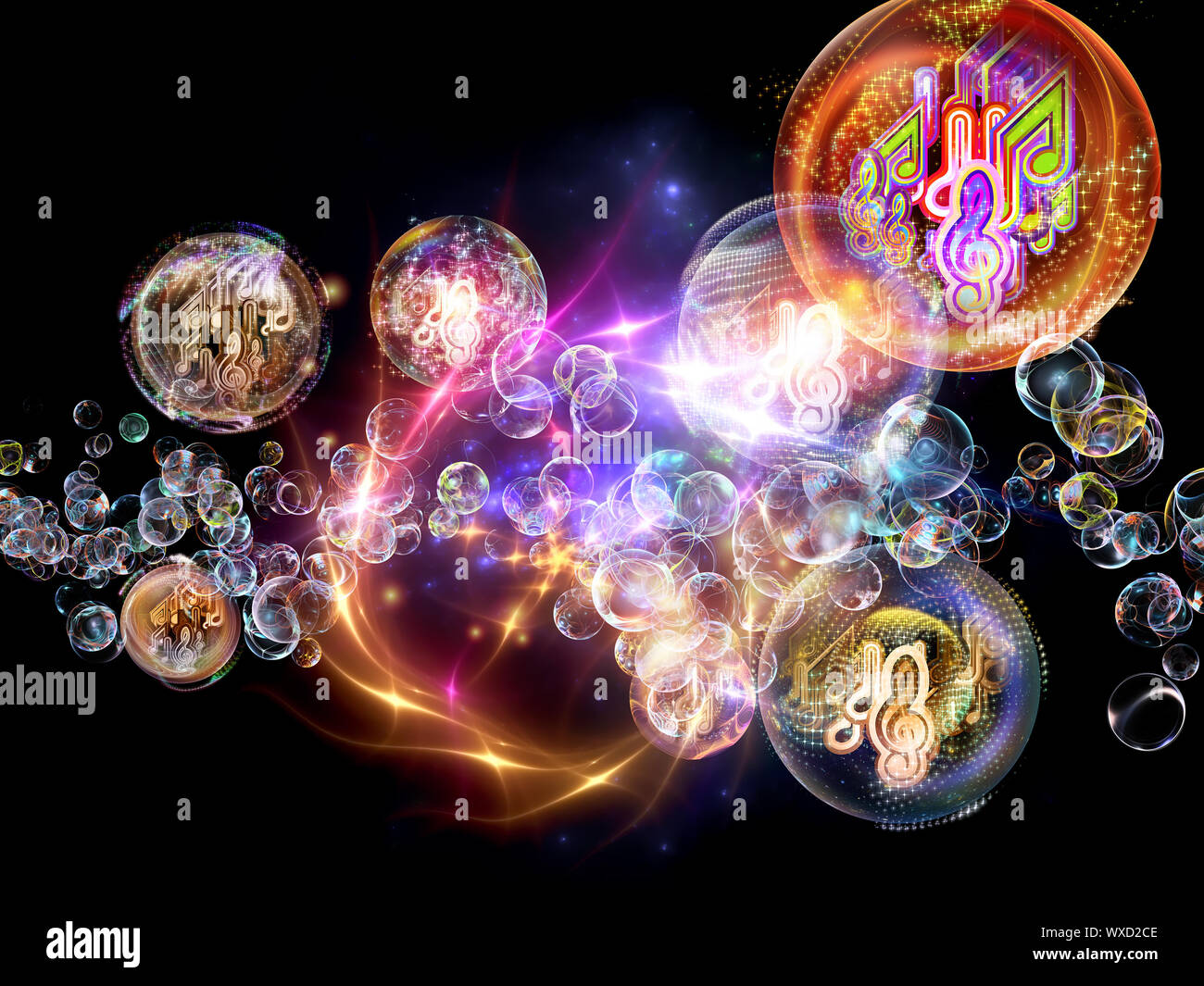 Bubble Symphony series. Backdrop composed of musical notes, fractal ...