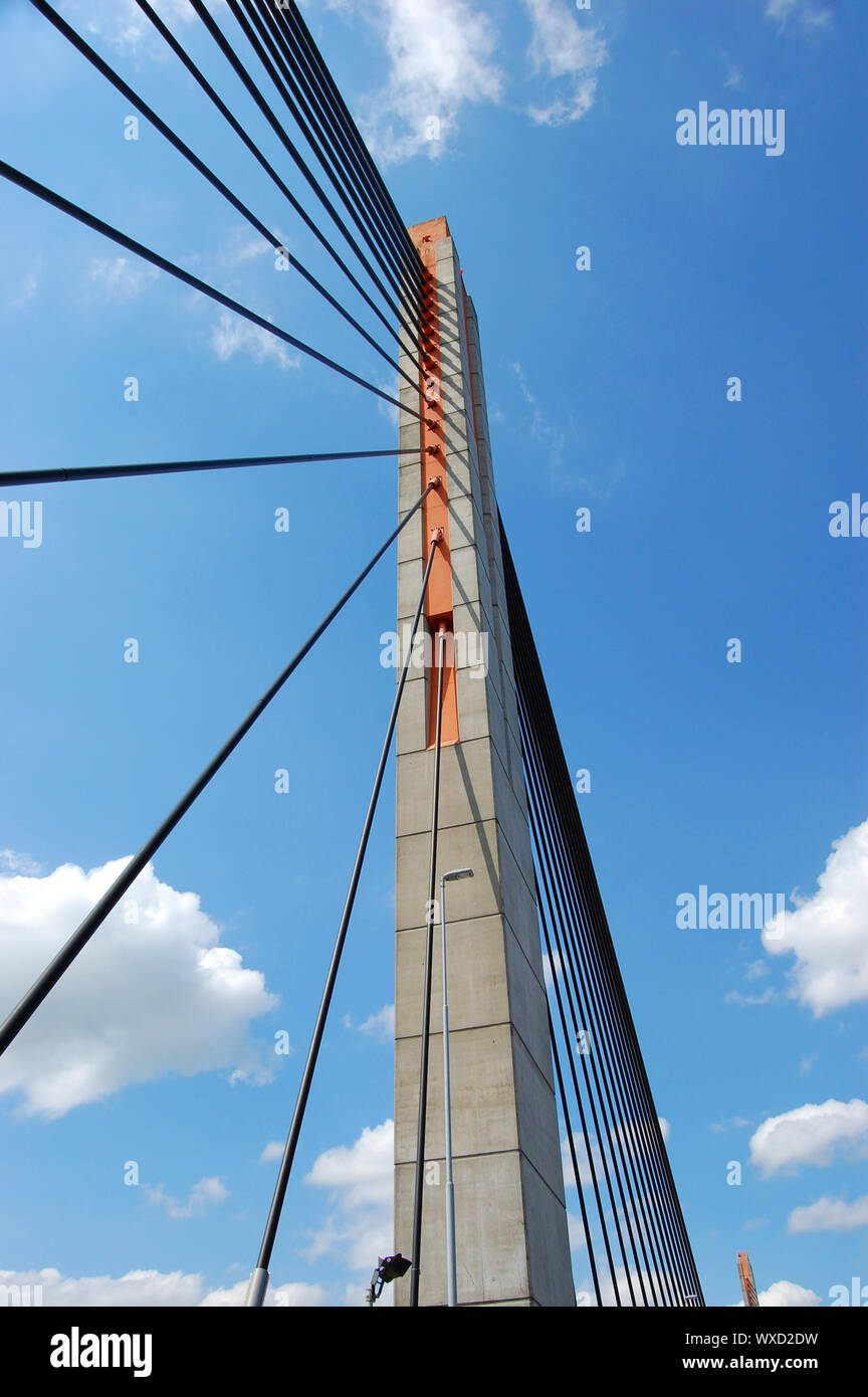 Detail of cables of Dutch towbridge in the blue sky Stock Photo - Alamy