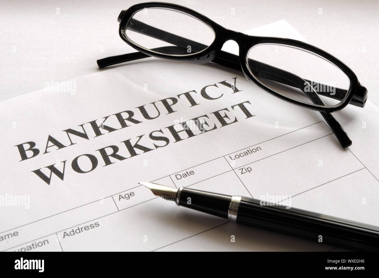 bankruptcy worksheet form or document showing business concept Stock ...