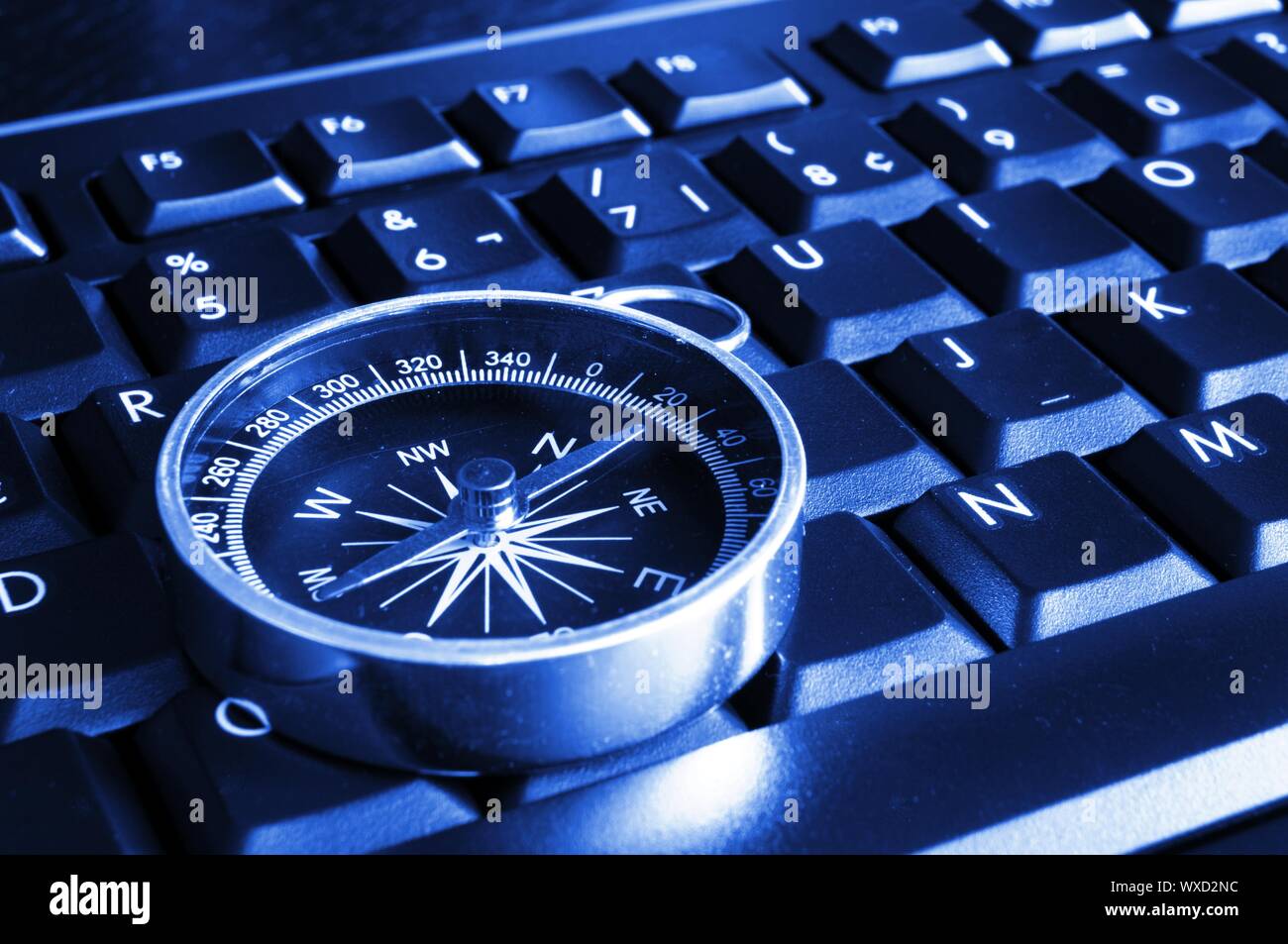 internet or online concept with computer keyboard and compass Stock ...
