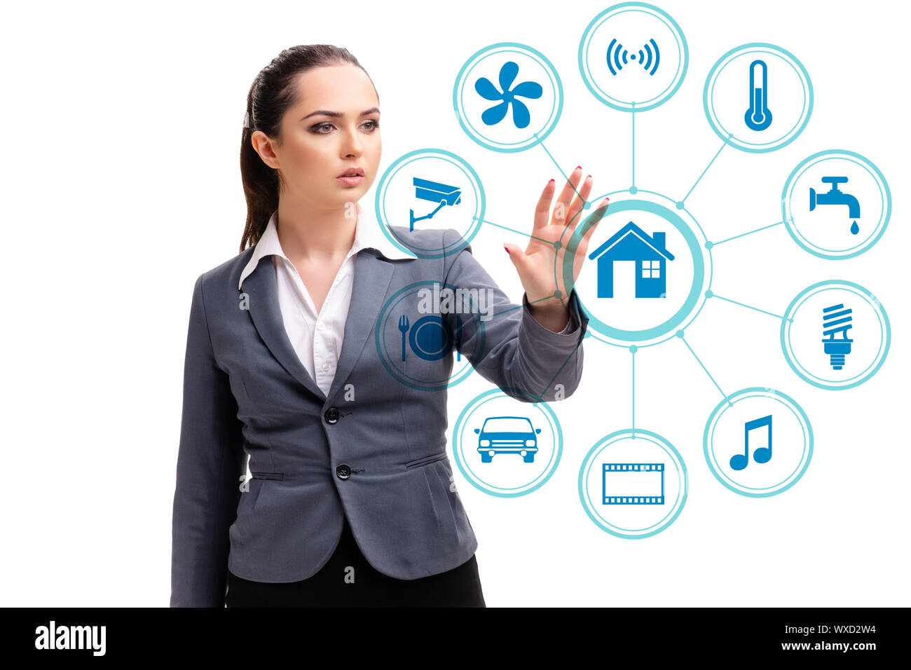 Smart home concept with woman Stock Photo - Alamy