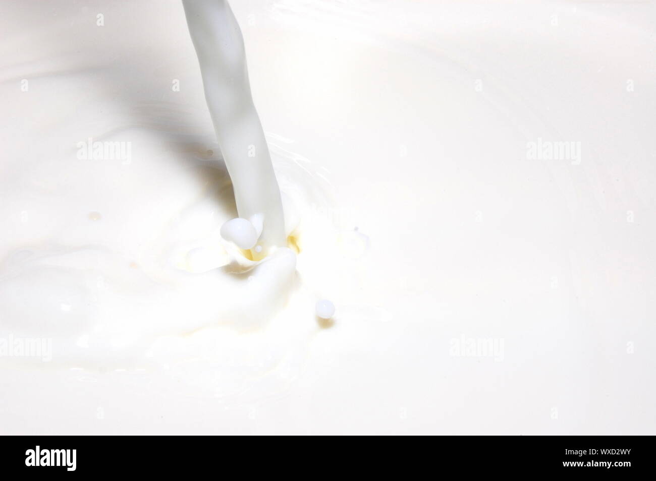 milk splashing into fresh milk with drops Stock Photo - Alamy