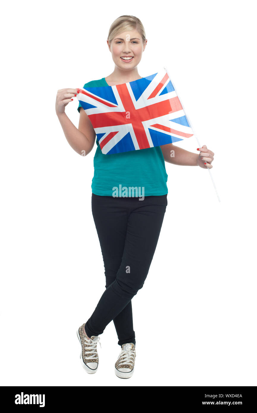 Teenager holding flag britain Cut Out Stock Images & Pictures - Alamy