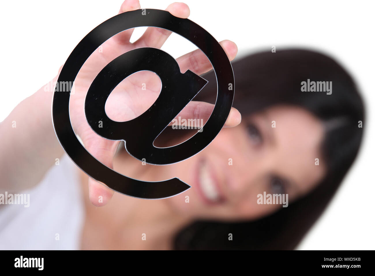 woman showing at sign Stock Photo - Alamy