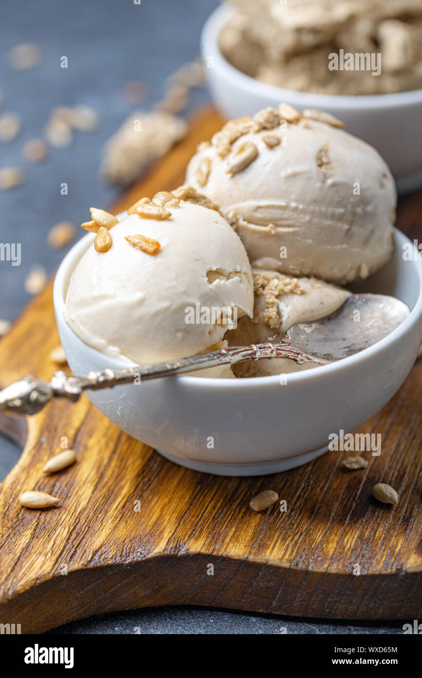 Homemade ice cream with sunflower oil and halva Stock Photo - Alamy