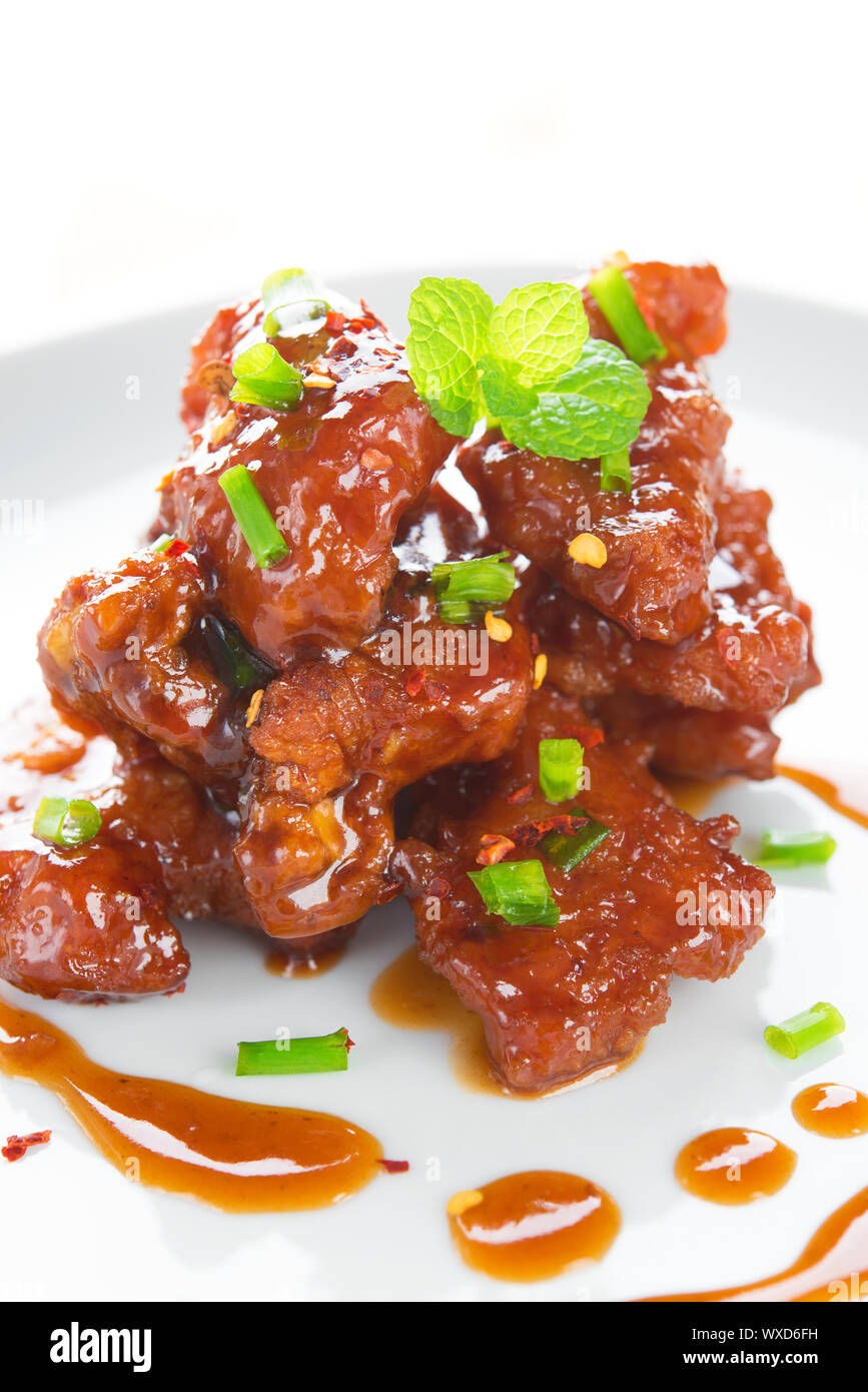 Chinese spare ribs cuisine dish, close up delicious Asian food ready to ...