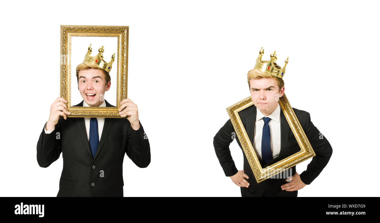 Man with picture frame isolated on the white Stock Photo - Alamy