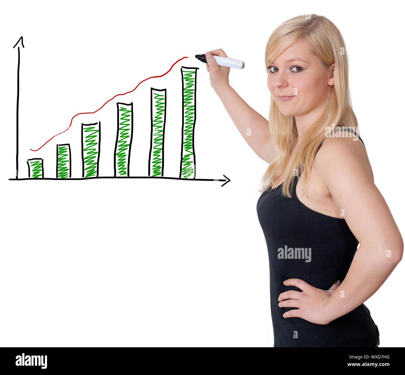 blonde woman is drawing a diagram chart Stock Photo - Alamy