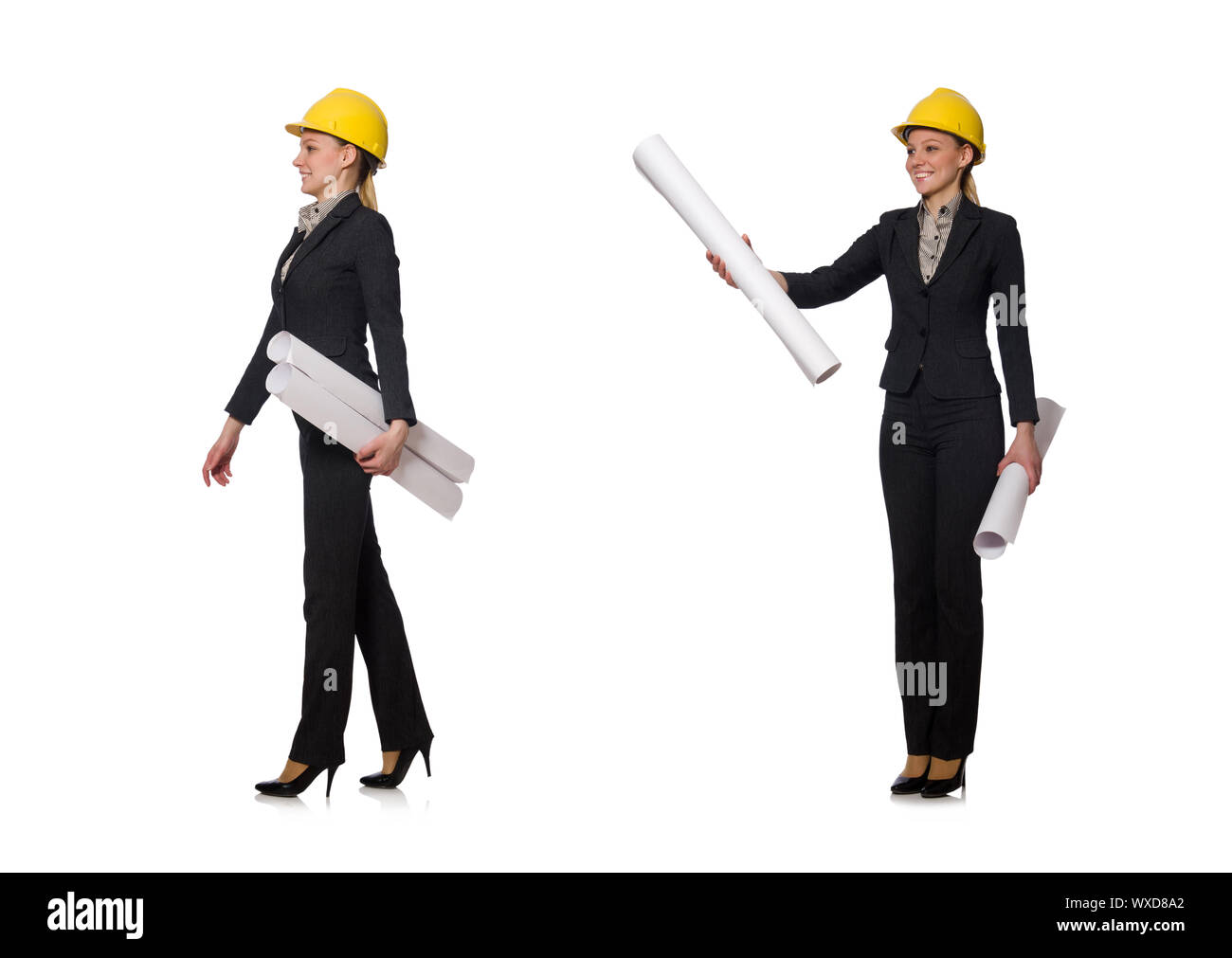 Woman engineer with draft papers Stock Photo - Alamy