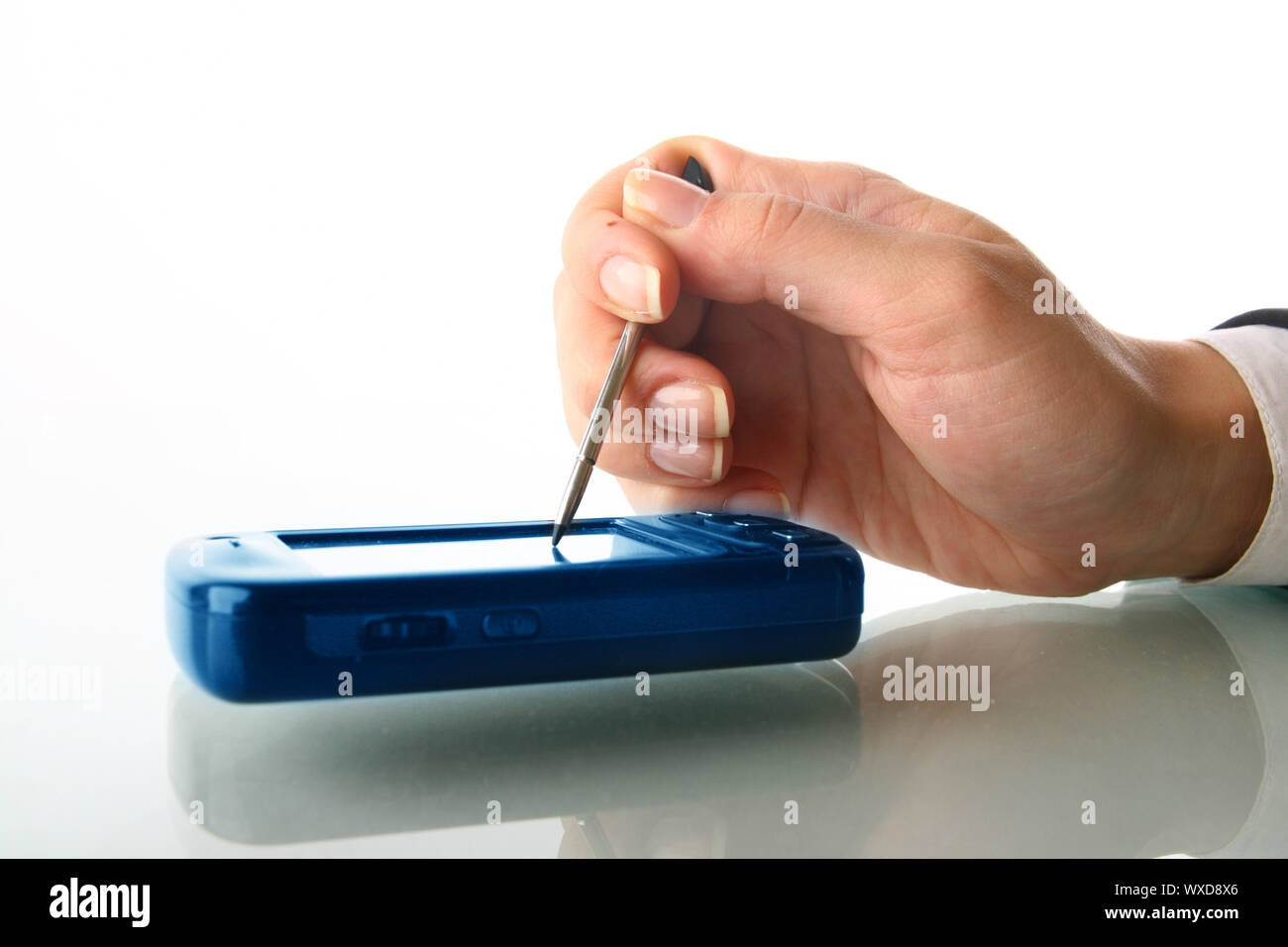 girl hand work on communicator Stock Photo - Alamy