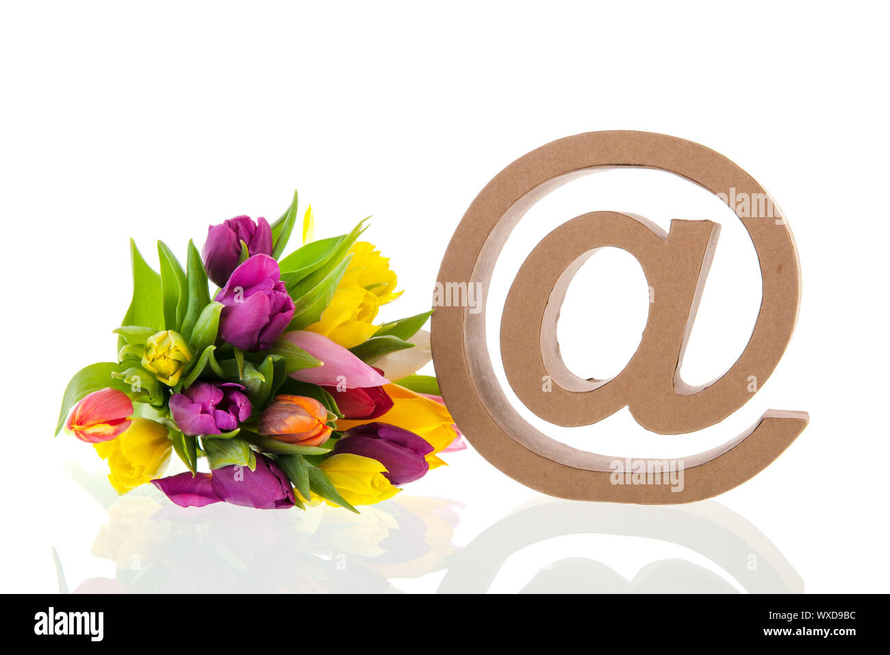 e-sign with bouquet flowers isolated over white background Stock Photo ...