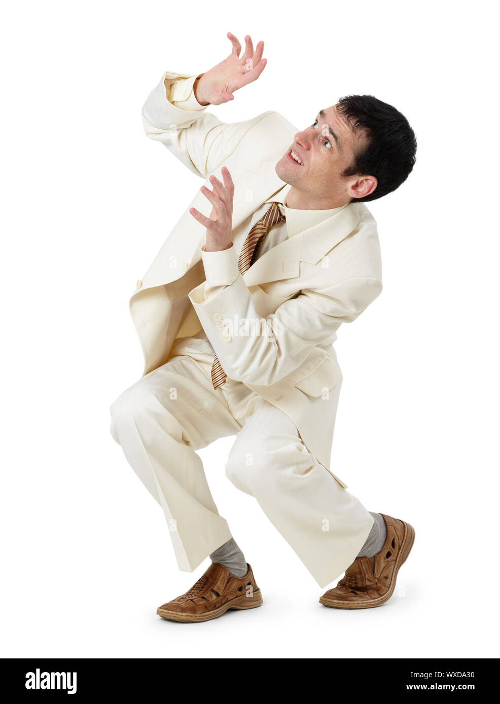 The frightened young man isolated on white background Stock Photo - Alamy