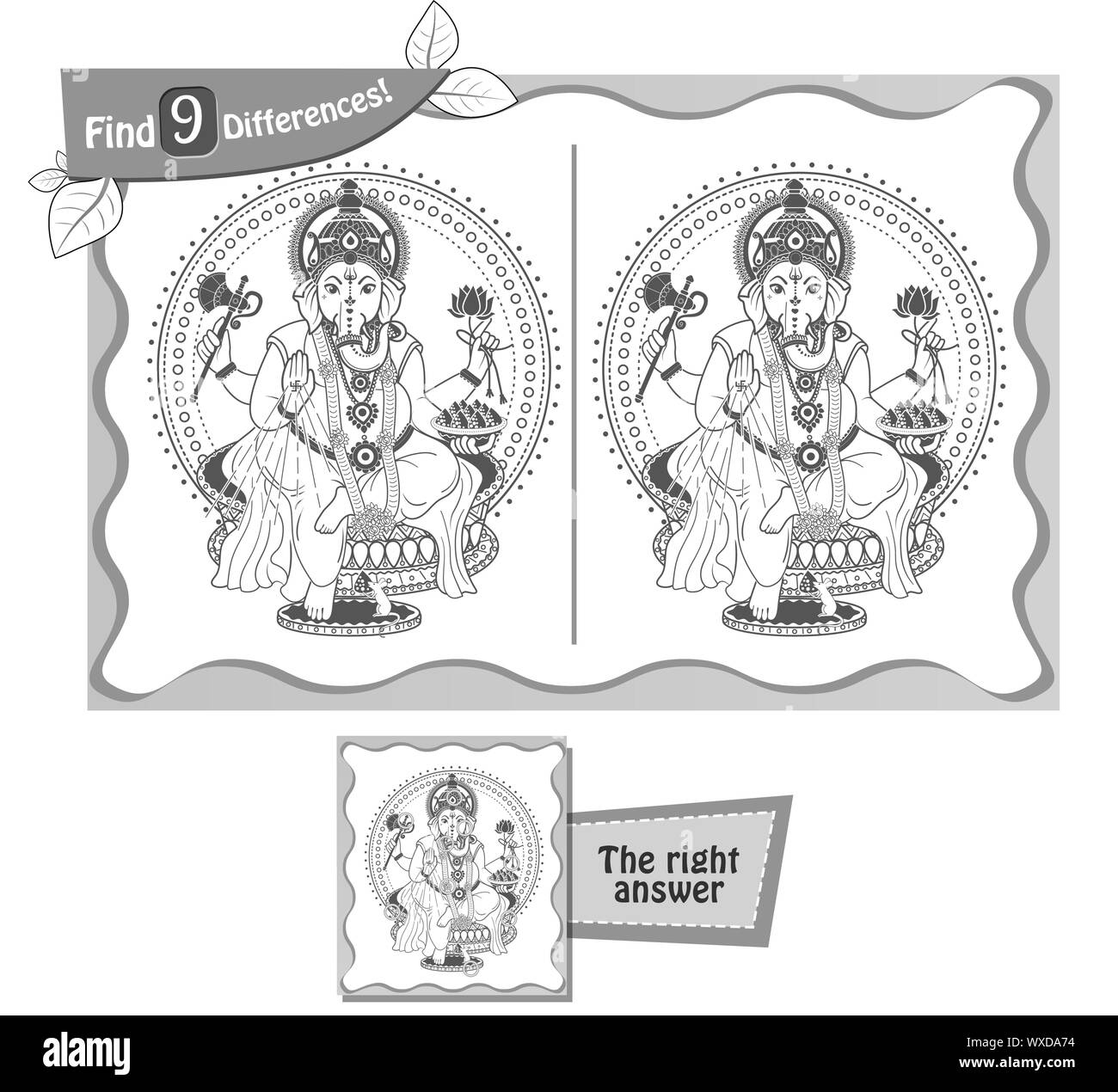 visual game for children, coloring book. Task to find 9 differences in ...