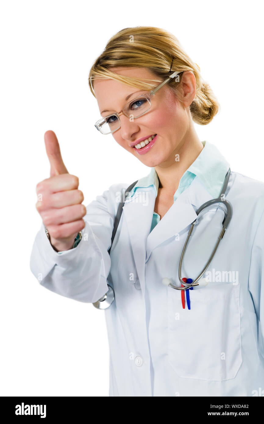 healthcare and medicine: young doctor with thumb up Stock Photo - Alamy