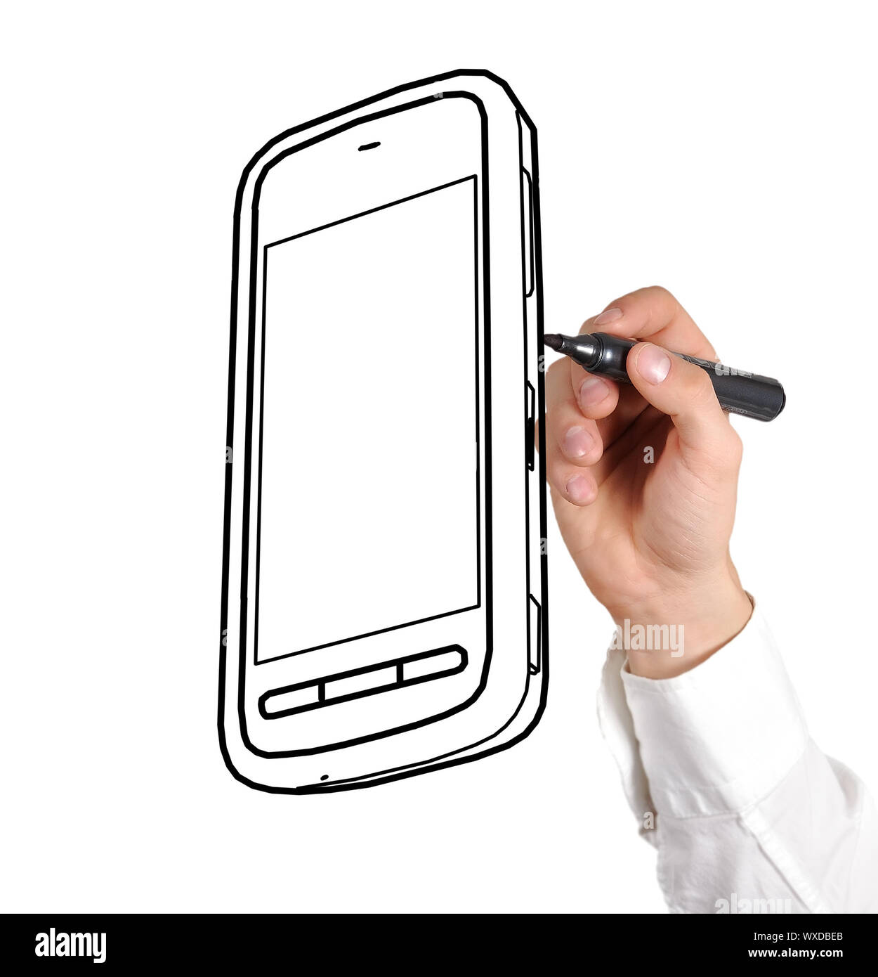 hand drawing mobile phone on a white background Stock Photo - Alamy