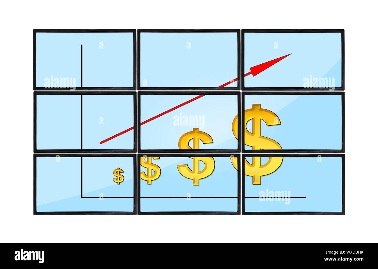 flat panels with dollars chart on screen Stock Photo - Alamy