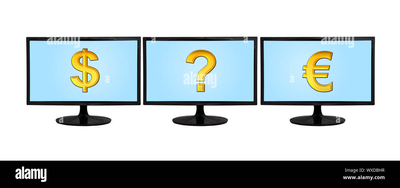 three computer monitor with money sign on a white background Stock ...