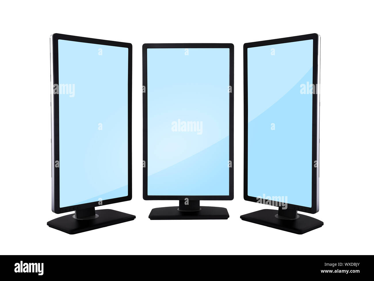 three computer monitor on a white background Stock Photo - Alamy