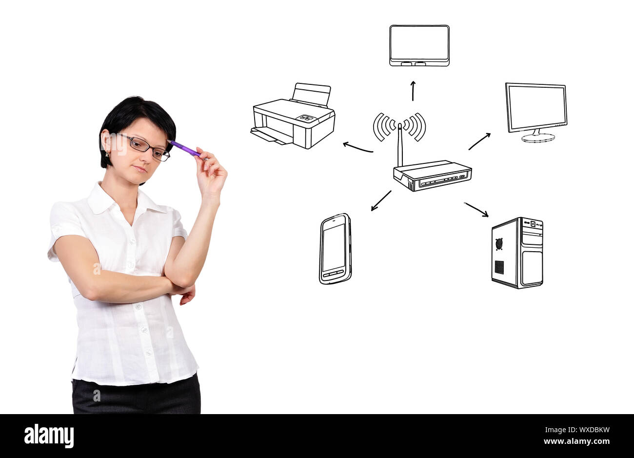 Businesswoman pointing tablet pc Cut Out Stock Images & Pictures - Alamy