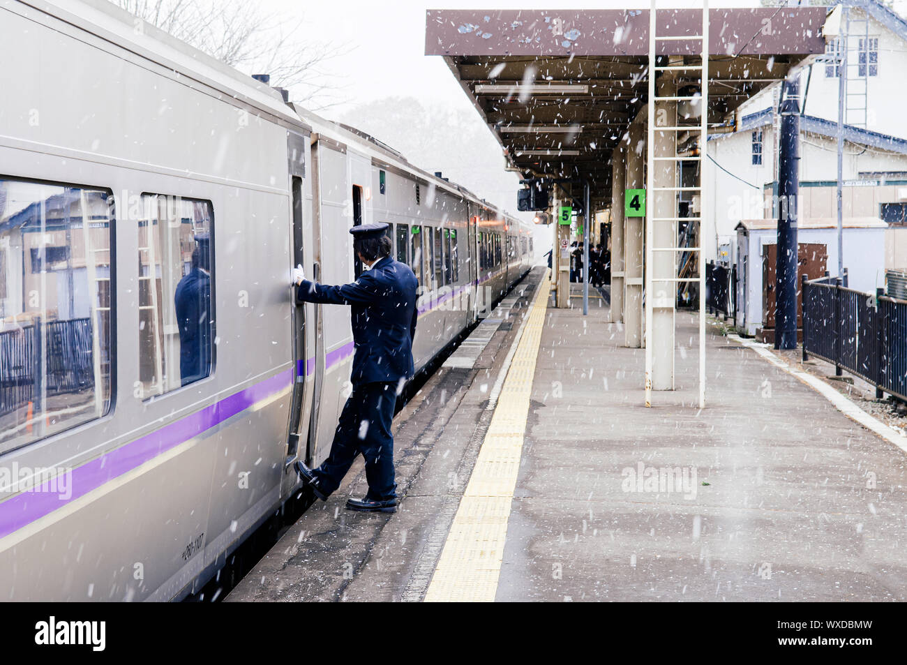 DEC 1, 2018 Hakodate, JAPAN - JR Suoer Hokuto train stop at Onuma Koen ...