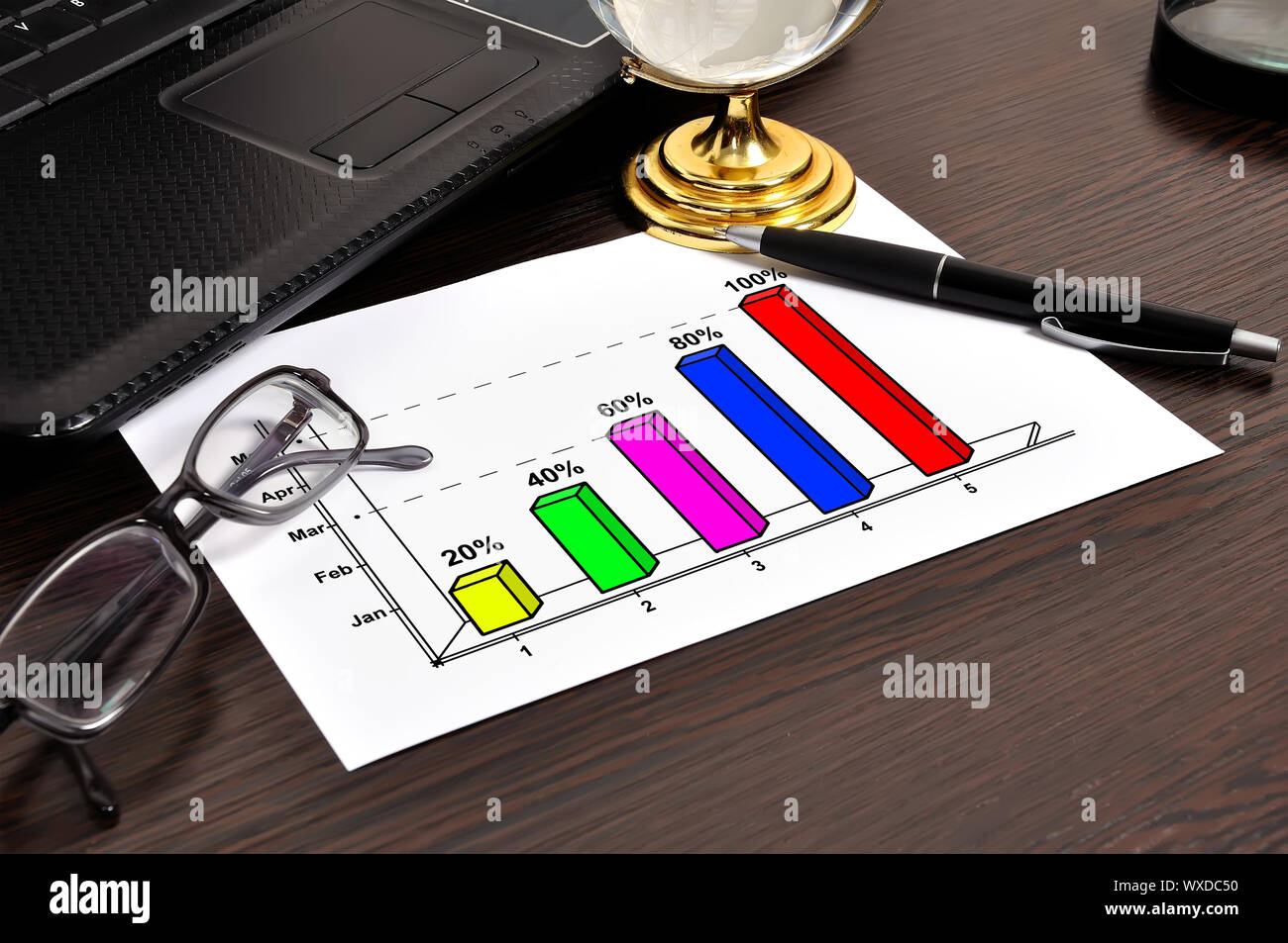 workplace with growth chart on paper Stock Photo - Alamy