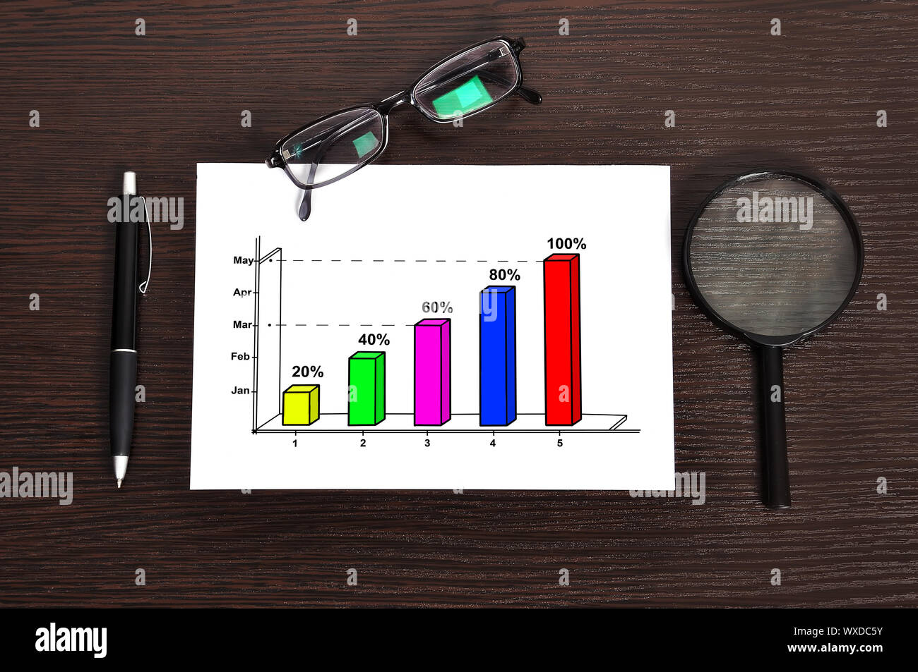Modern workplace with growth chart on paper Stock Photo - Alamy