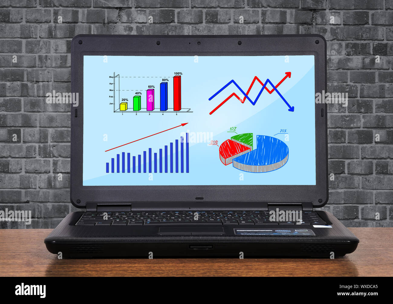 laptop with chart profit on monitor Stock Photo - Alamy