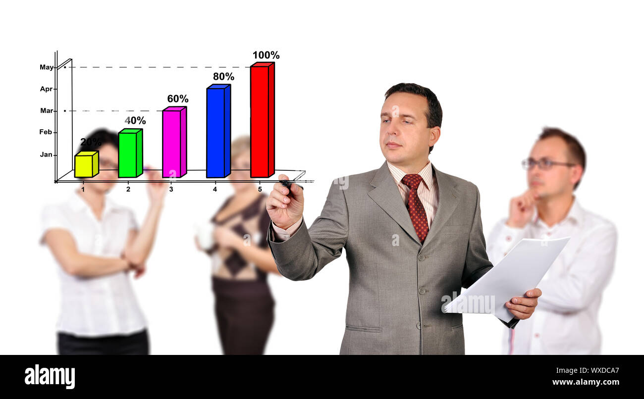 businessman writing chart on a board invisible Stock Photo - Alamy