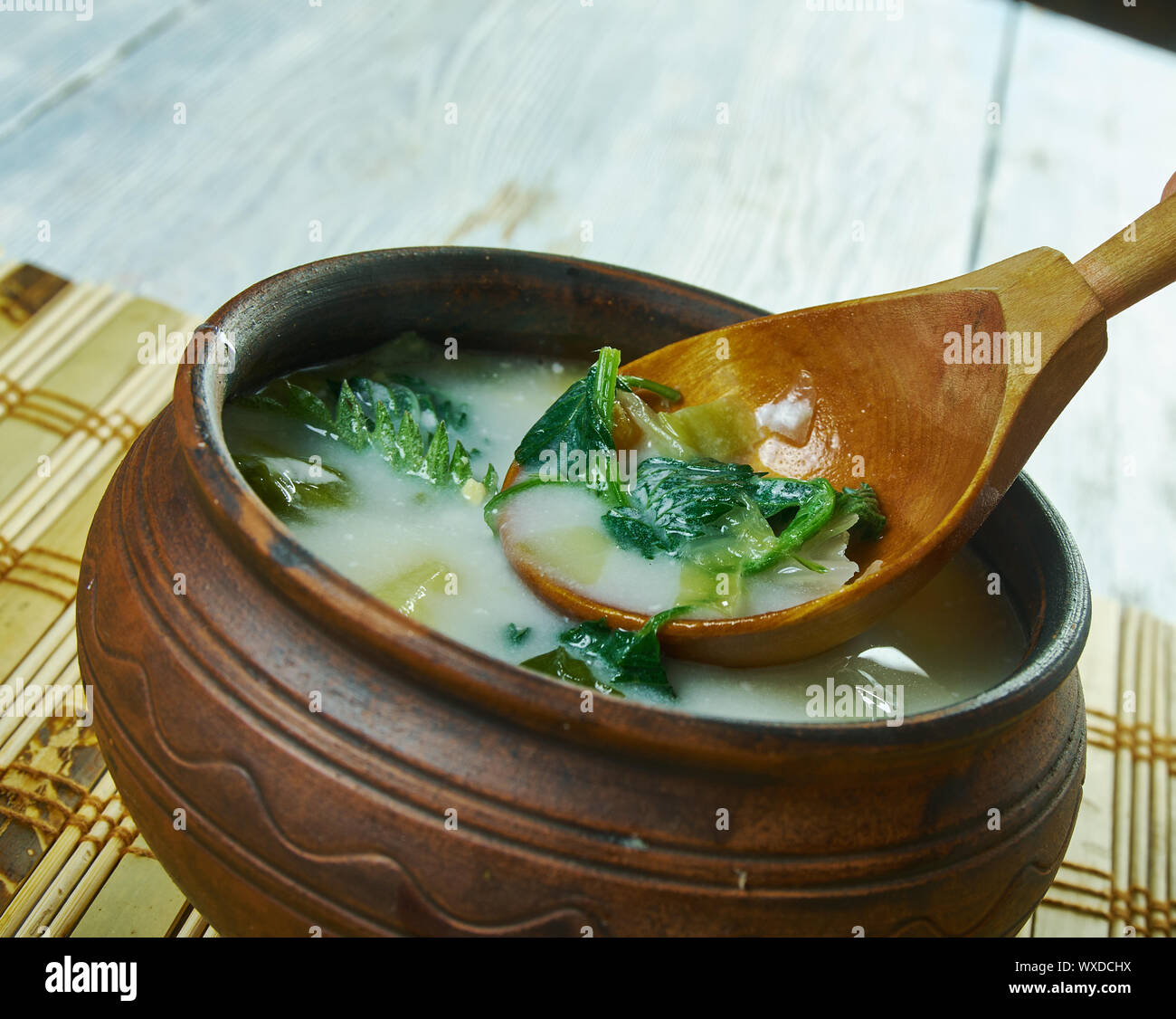 Spring vegetable soup nettle Stock Photo - Alamy