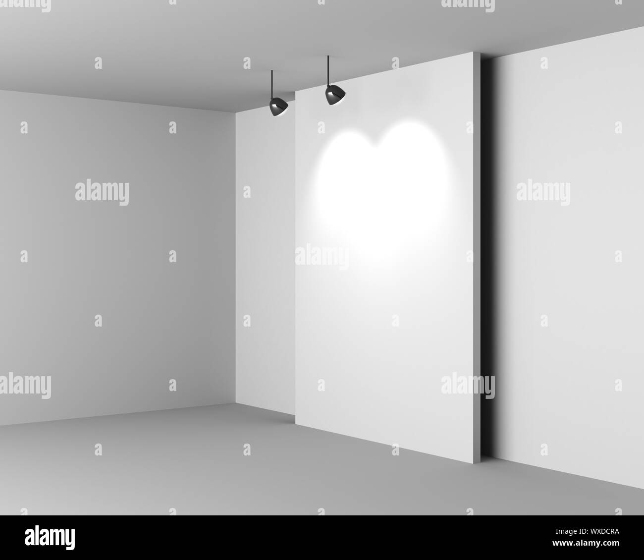 Gallery White Interior with Empty Desk on the Wall and Lamps Stock ...