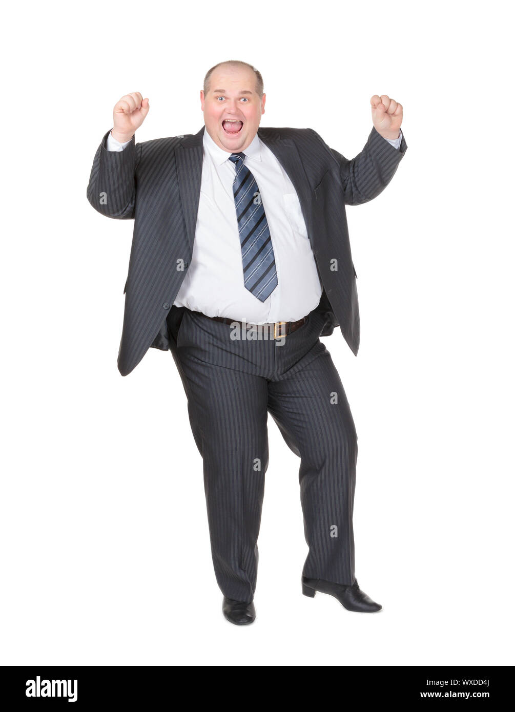Very overweight cheerful businessman, on white background Stock Photo ...