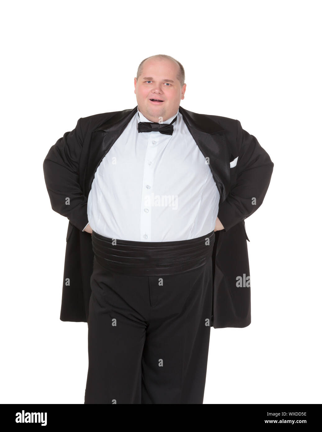 Very overweight cheerful businessman, on white background Stock Photo ...