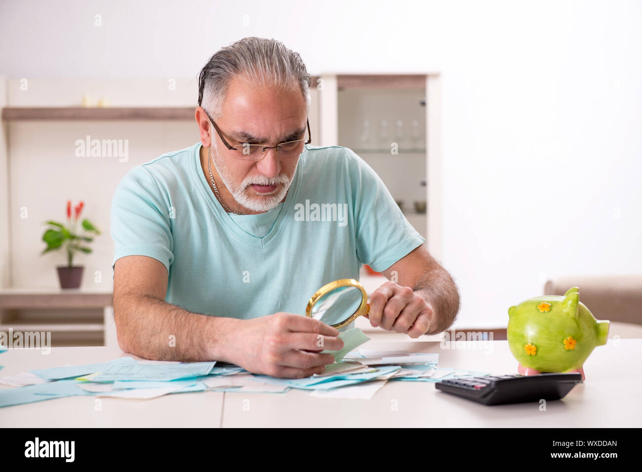 White bearded old man in budget planning concept Stock Photo - Alamy