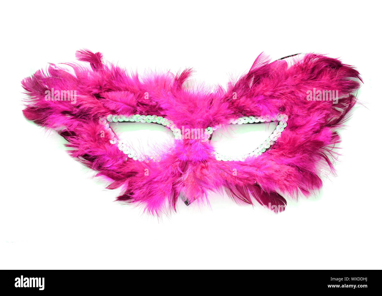 Fancy pink mask with feathers on white background Stock Photo - Alamy