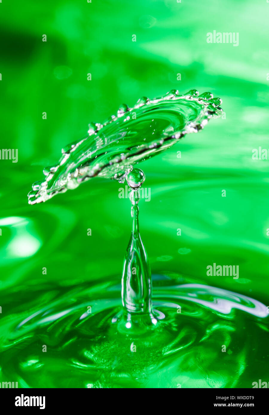 water drop falls downwards breaking about a drop Stock Photo - Alamy