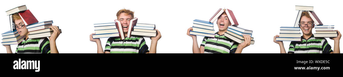 Young student with books isolated on white Stock Photo - Alamy