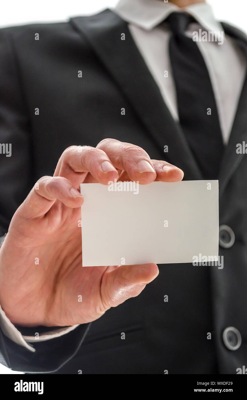 Business man showing blank visiting card Stock Photo - Alamy