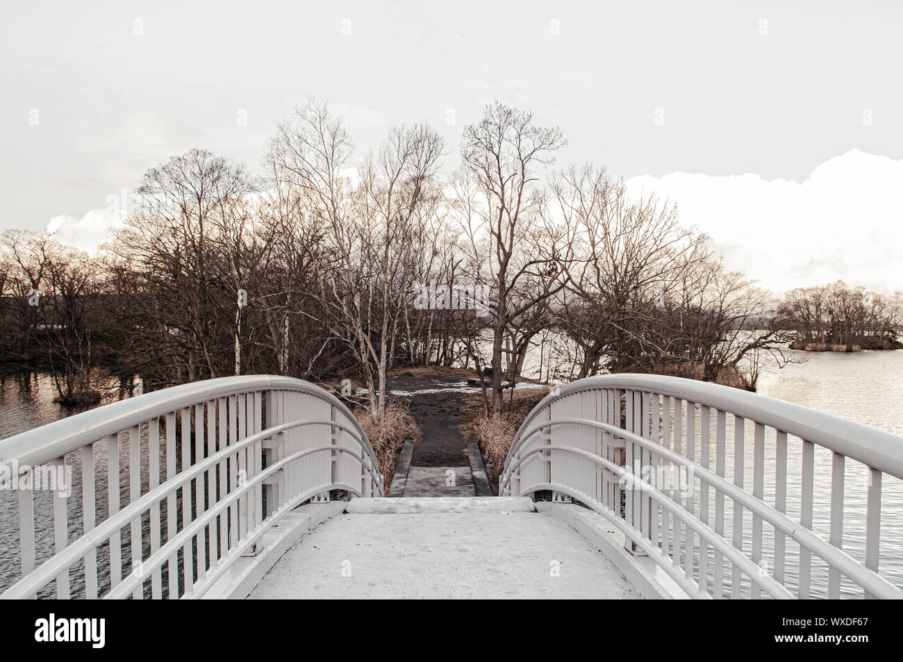 Onuma Koen Quasi -National park nature trail bridge in peaceful cold ...